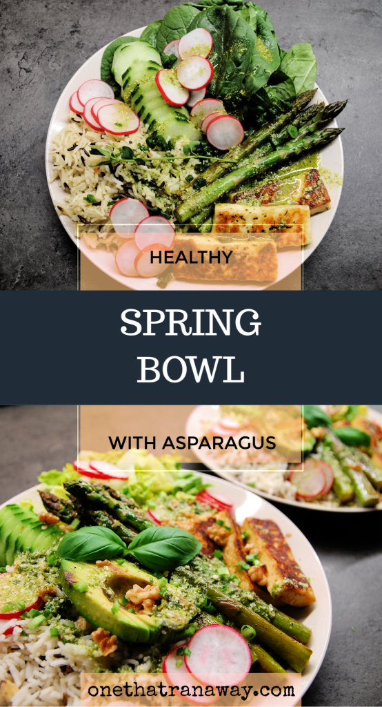 veggie packed spring bowl with wild garlic dressing - one that ran away